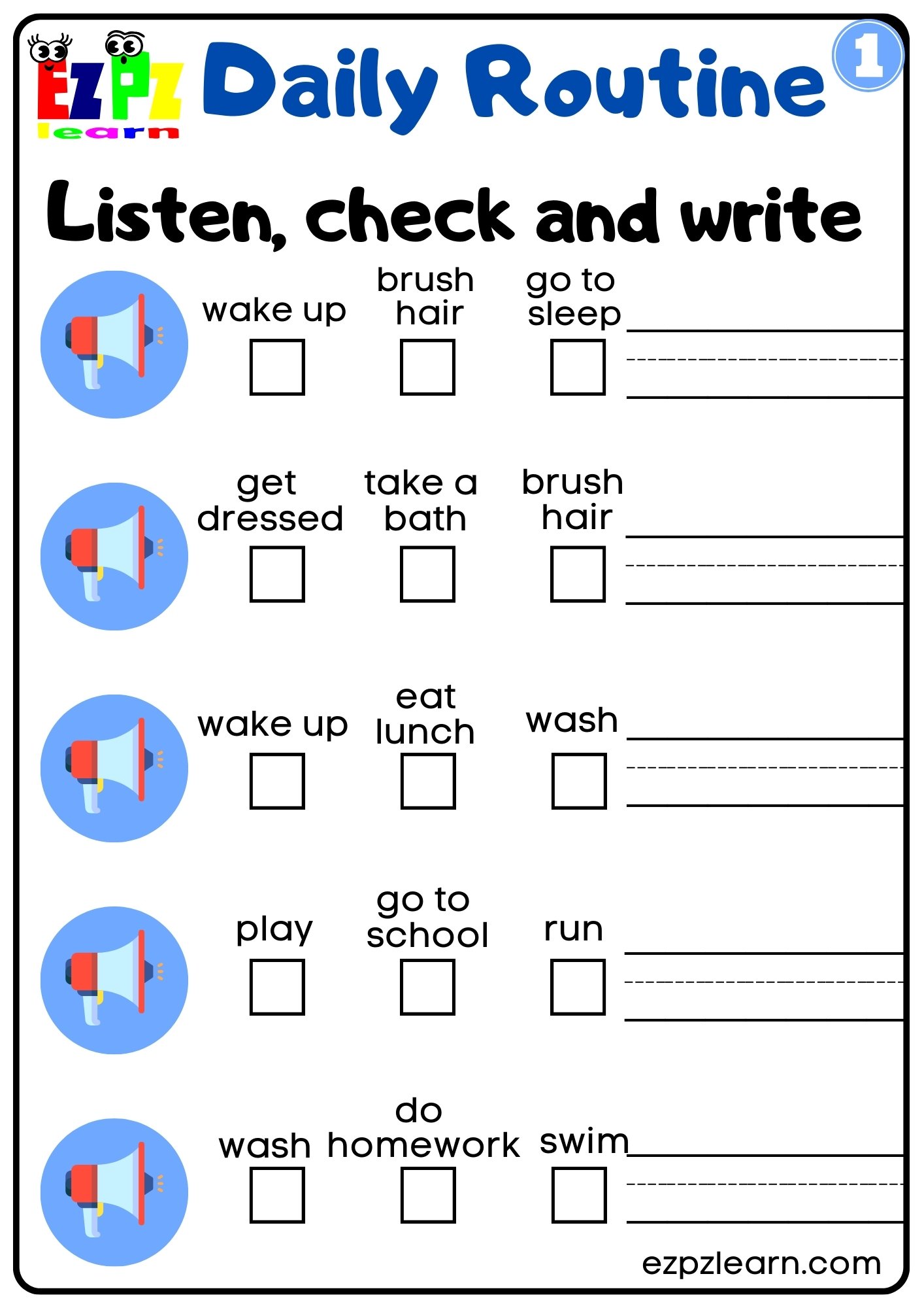 Interactive Daily Routine Vocabulary Worksheet Listen, Check and Write ... Interactive Daily Routine Vocabulary Worksheet Listen, Check and Write ...